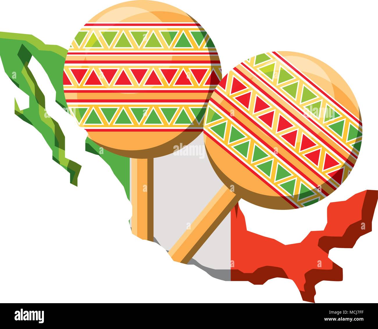 map of mexico with mexican maracas icon over white background, colorful ...