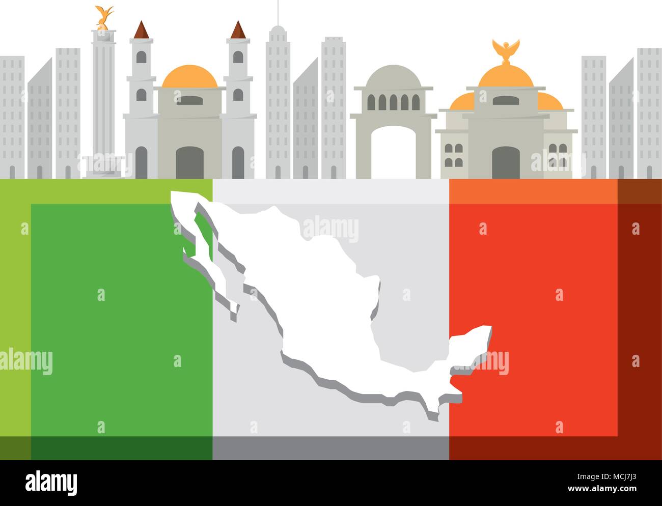 flag of mexico with iconic mexican building icon over white background ...