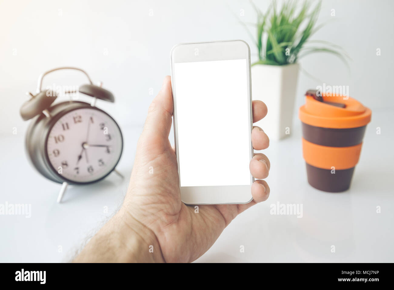 Mobile phone morning routine like checking emails, messages or social ...