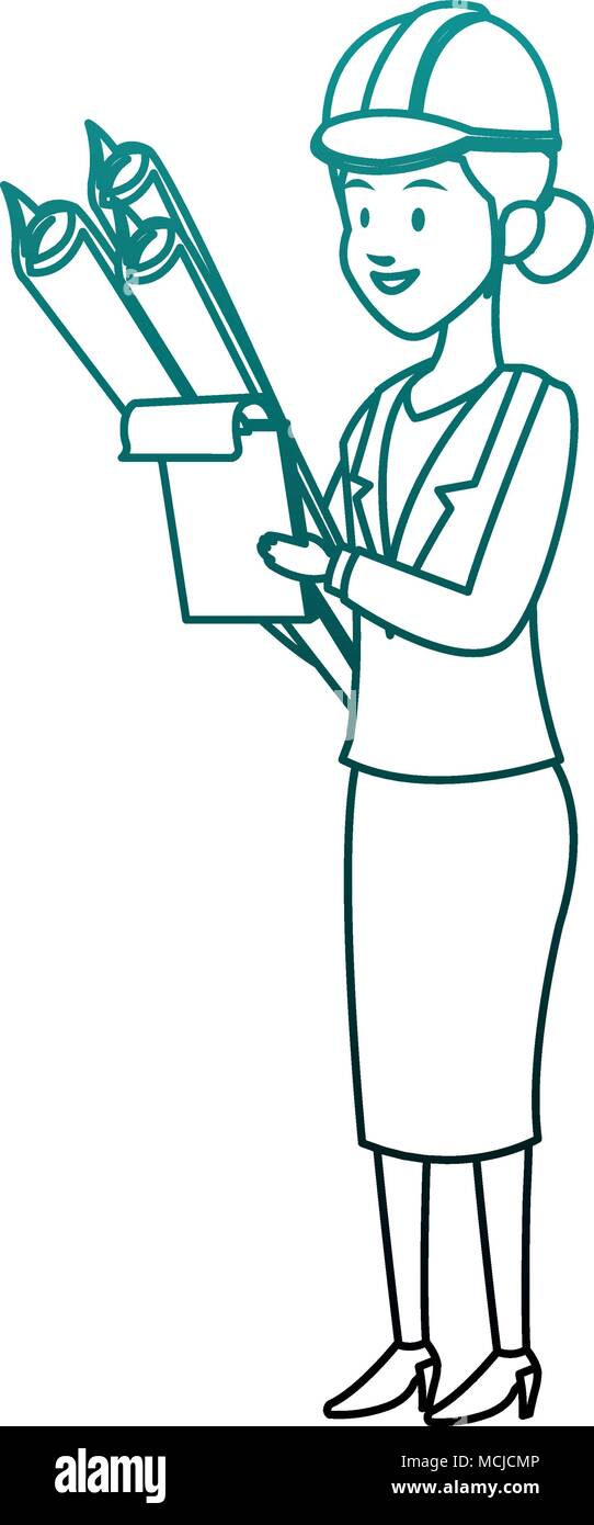 Female architect cartoon on blue lines Stock Vector Image & Art - Alamy