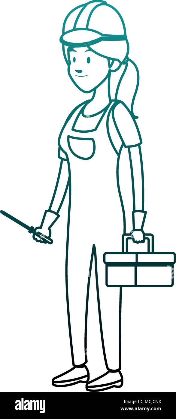 Construction female worker cartoon on blue lines Stock Vector Image ...