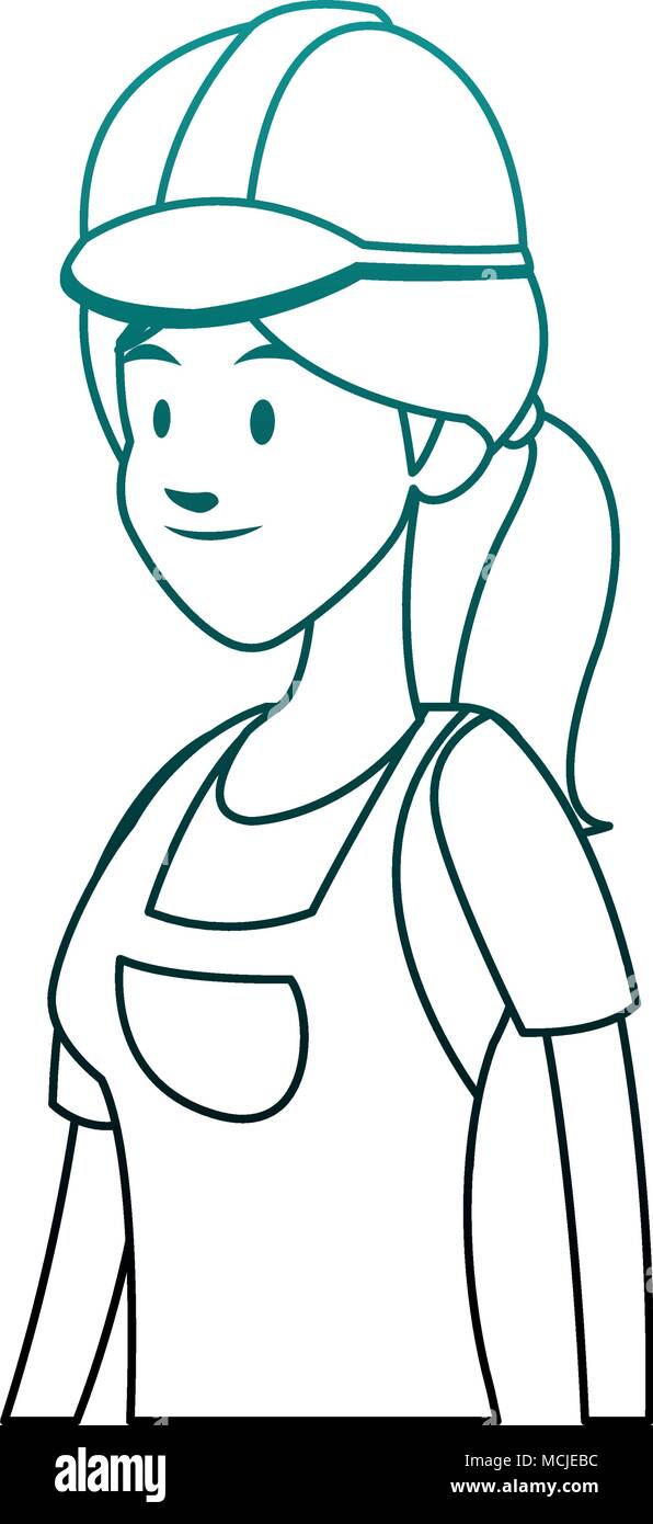 Construction female worker cartoon on blue lines Stock Vector Image ...