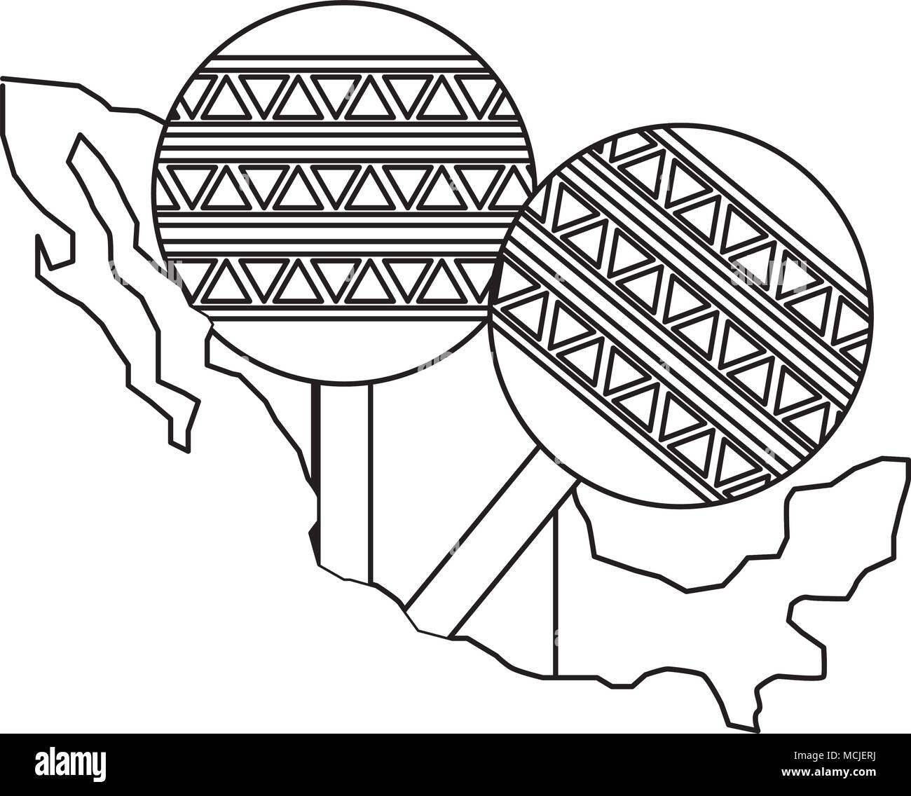 map of mexico with mexican maracas icon over white background, vector ...