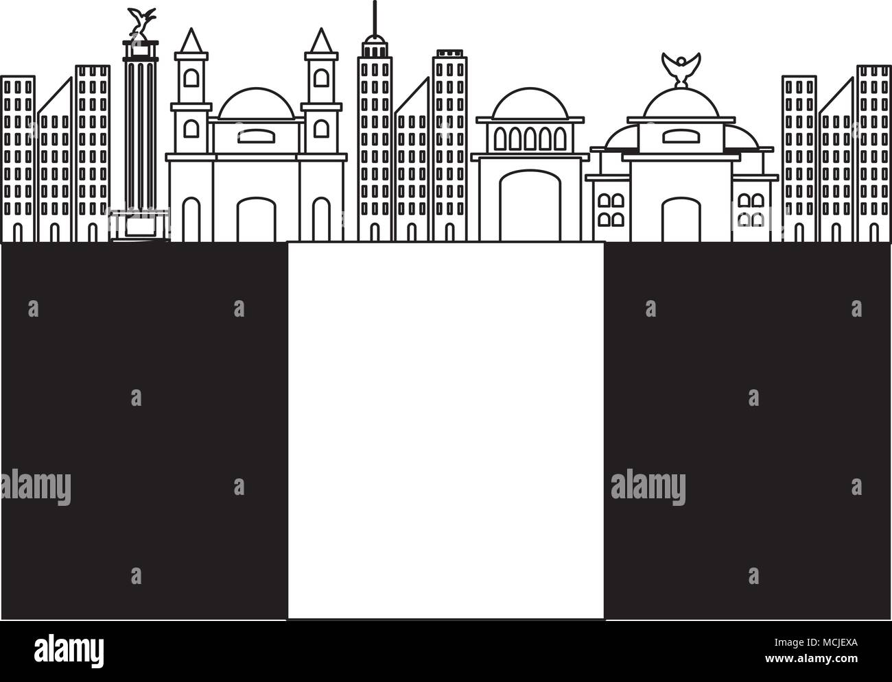 flag of mexico with iconic mexican building icon over white background ...