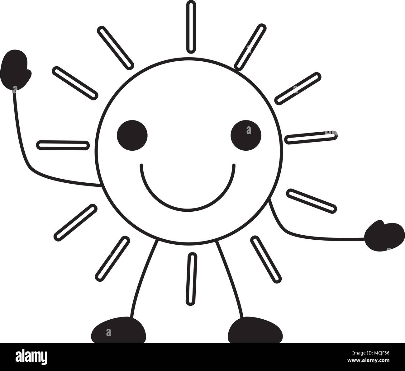 sketch of kawaii excited sun icon over white background, vector ...