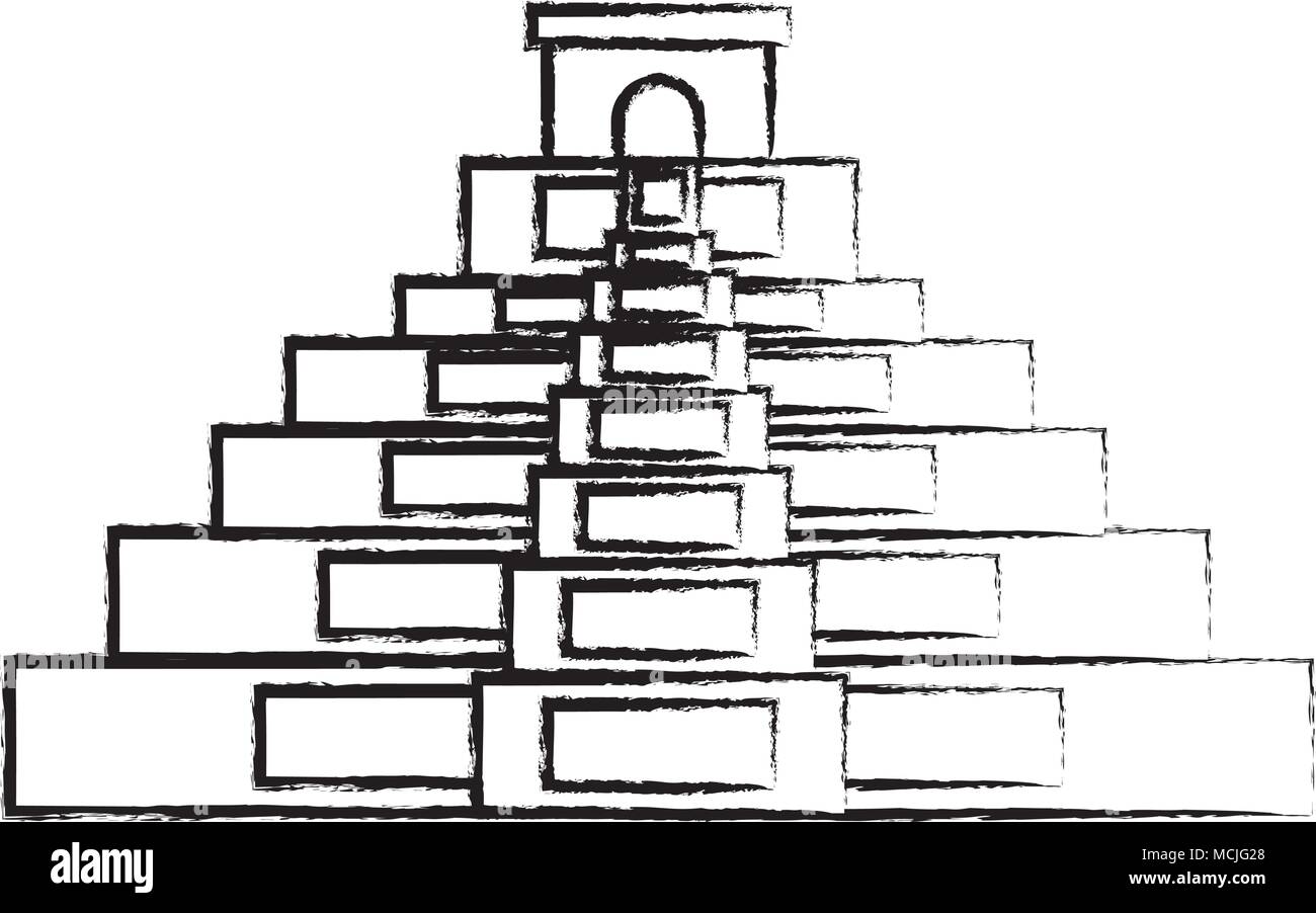 sketch of mexican pyramid icon over white background, vector ...