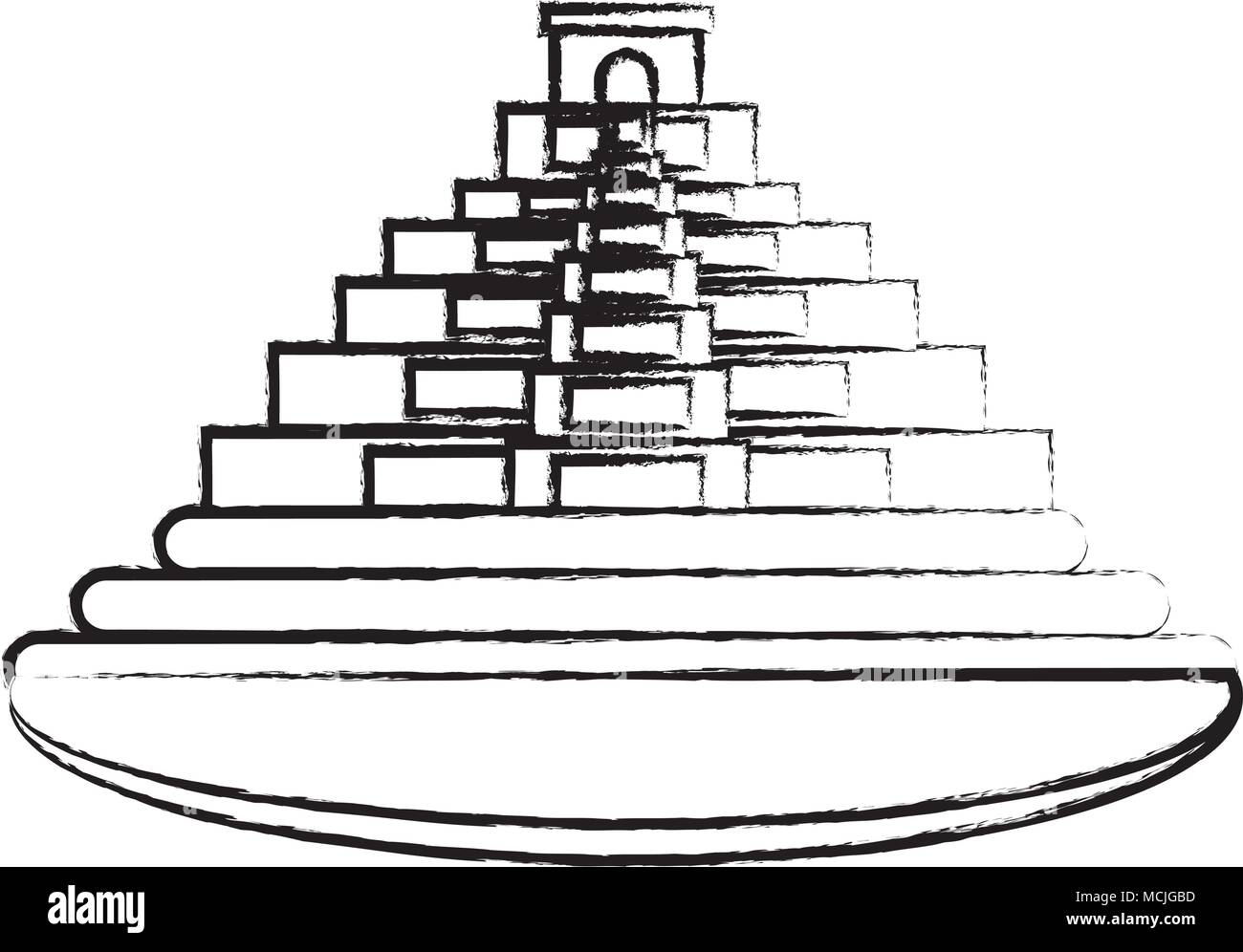sketch of mexican pyramid icon over white background, vector ...