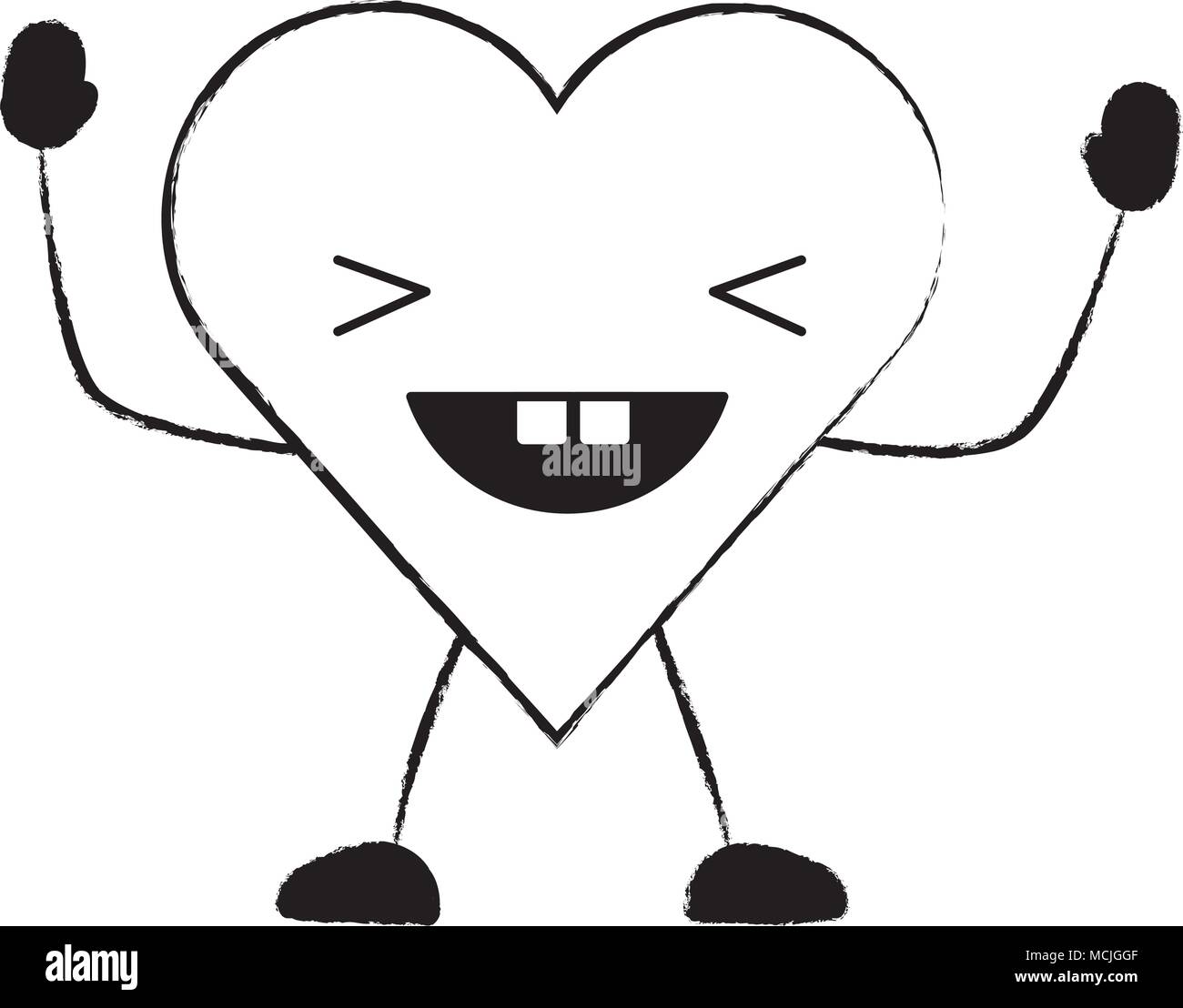 sketch of kawaii excited heart icon over white background, vector ...