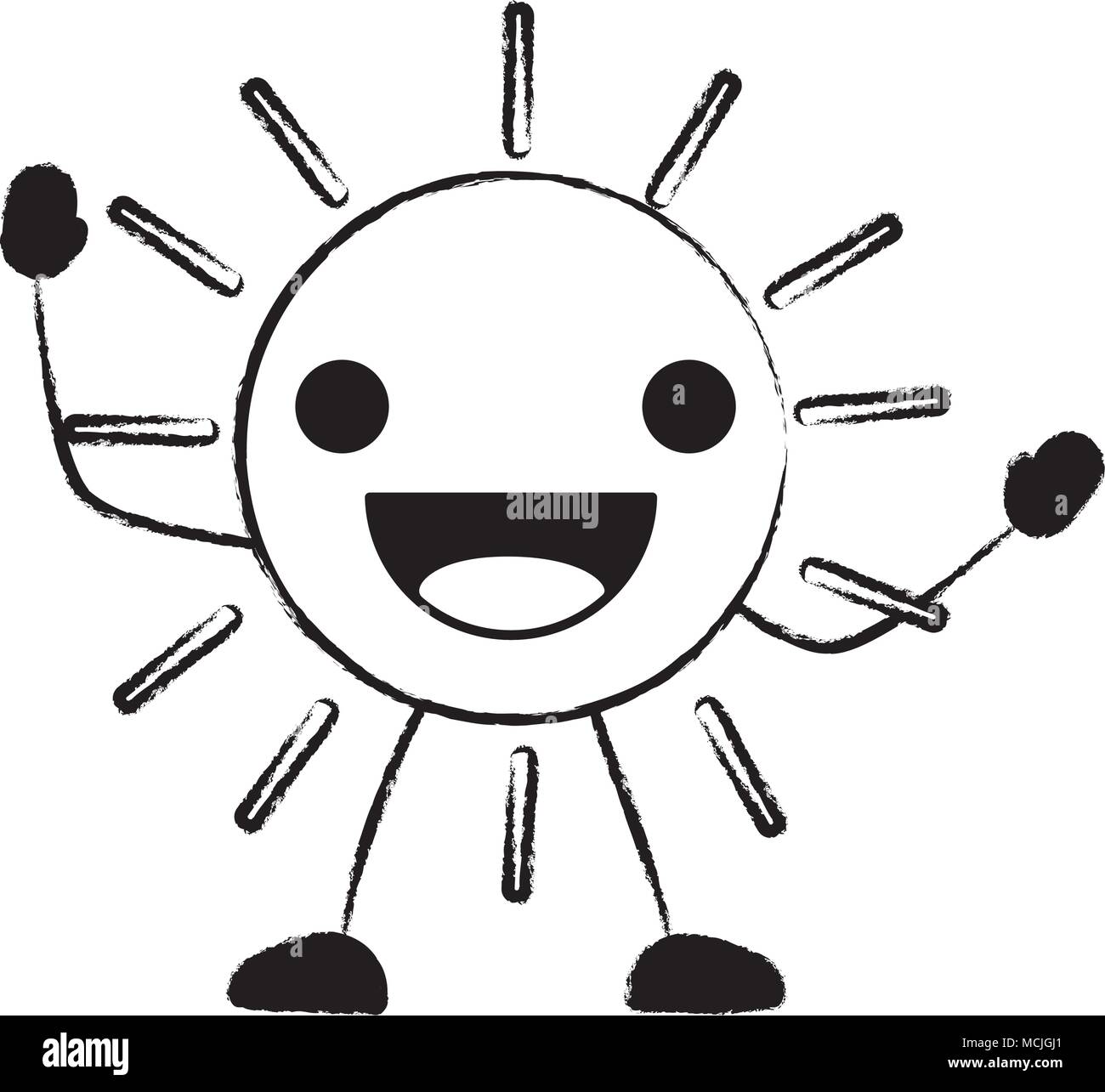 sketch of kawaii excited sun icon over white background, vector ...