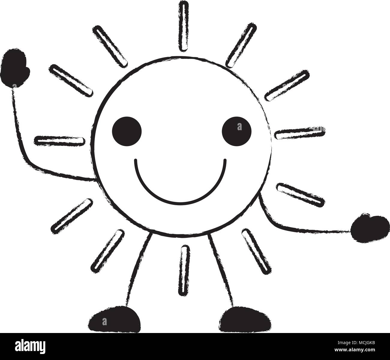 sketch of kawaii excited sun icon over white background, vector ...