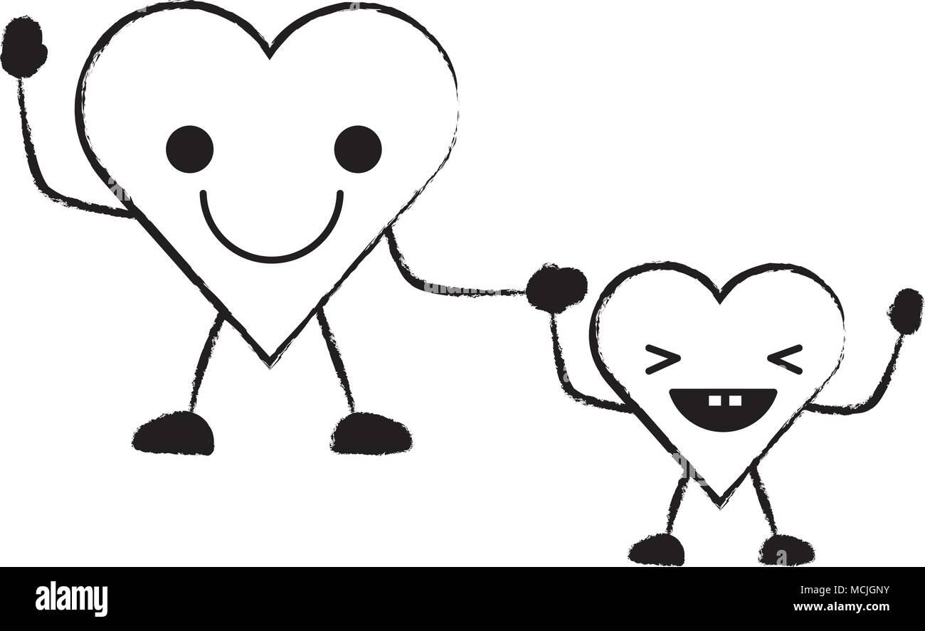 sketch of kawaii excited heart icon over white background, vector ...