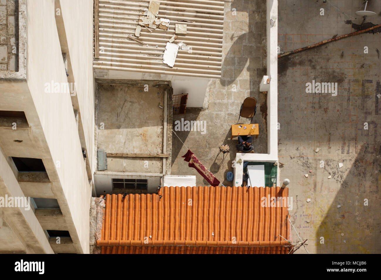 Top view of a building with corrugated roof in Plaka, neighborhood of ...