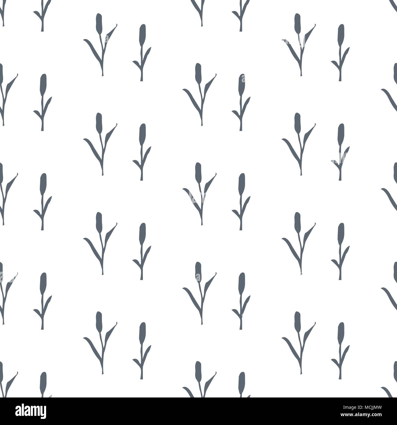 Seamless Pattern with dark silhouette of reed on white background ...