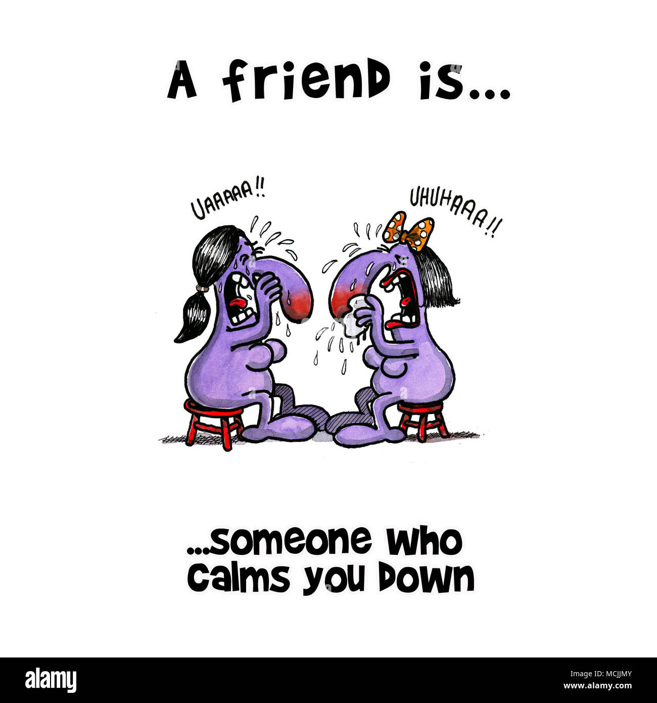 Friends are sitting against each other and both crying Stock Photo - Alamy