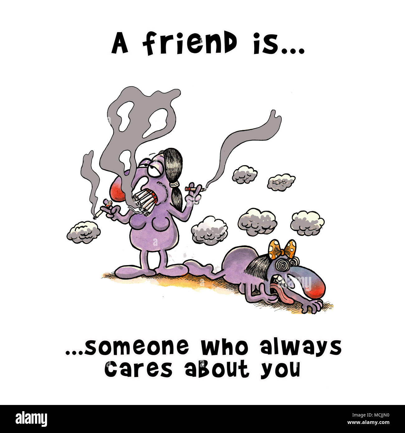 Woman is smoking too much that her friend is suffocated Stock Photo - Alamy