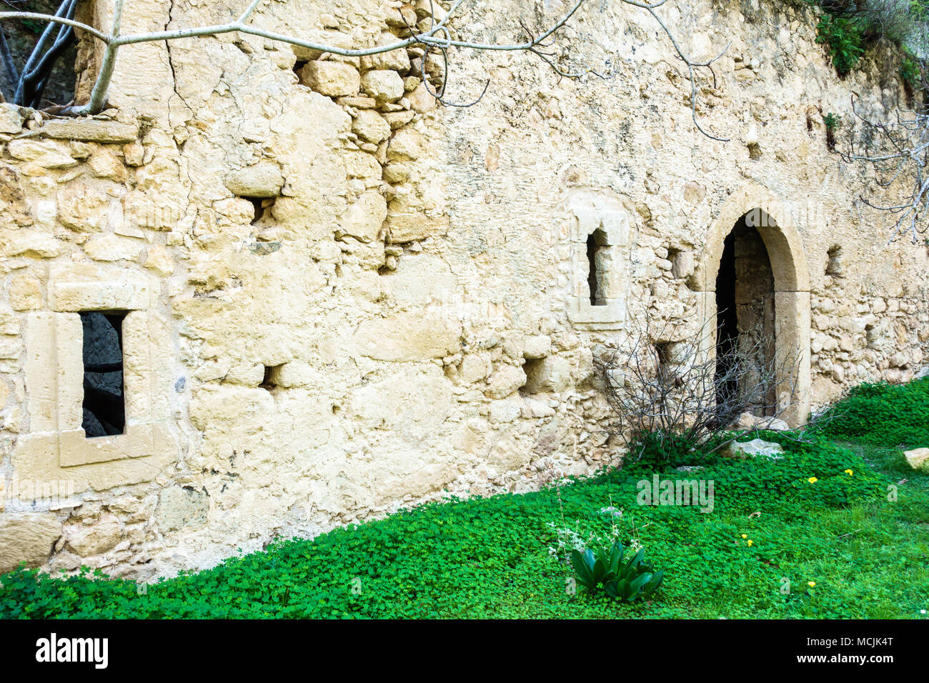 View of fort exterior and stonewall, Greece Stock Photo - Alamy