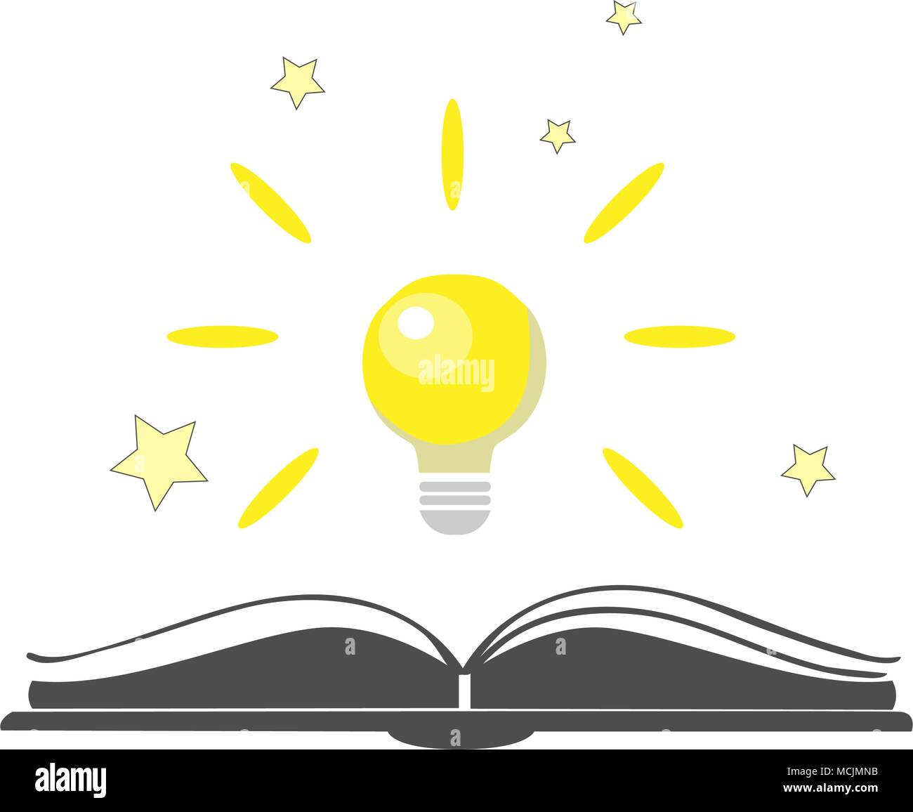 Open book vector icon with shining bulb over it. Colorful Flat design ...