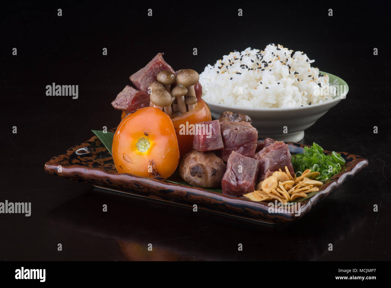 japanese cuisine. beef cube on background Stock Photo - Alamy