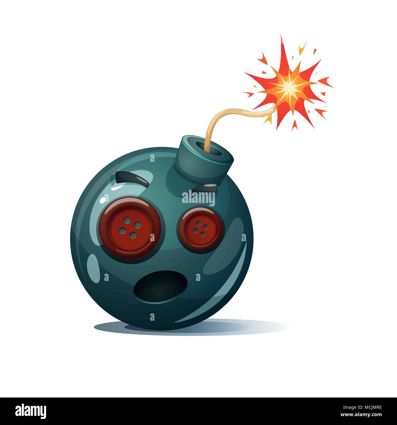 Cartoon bomb, fuse, wick, spark icon. Sewing button smiley Stock Vector ...