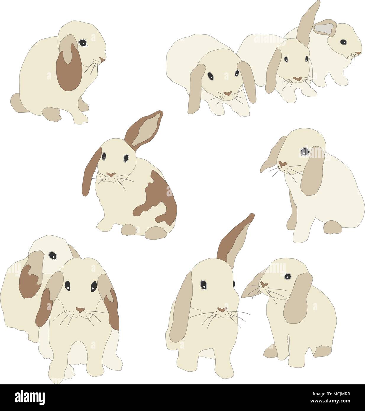 Set of cute funny bunnies. Cute hand drawn design. Bunny Set (one of ...