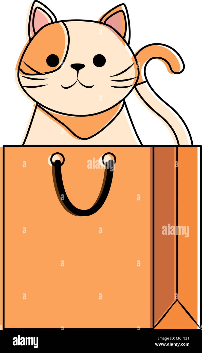 cute cat mascot in shopping bag character vector illustration design ...