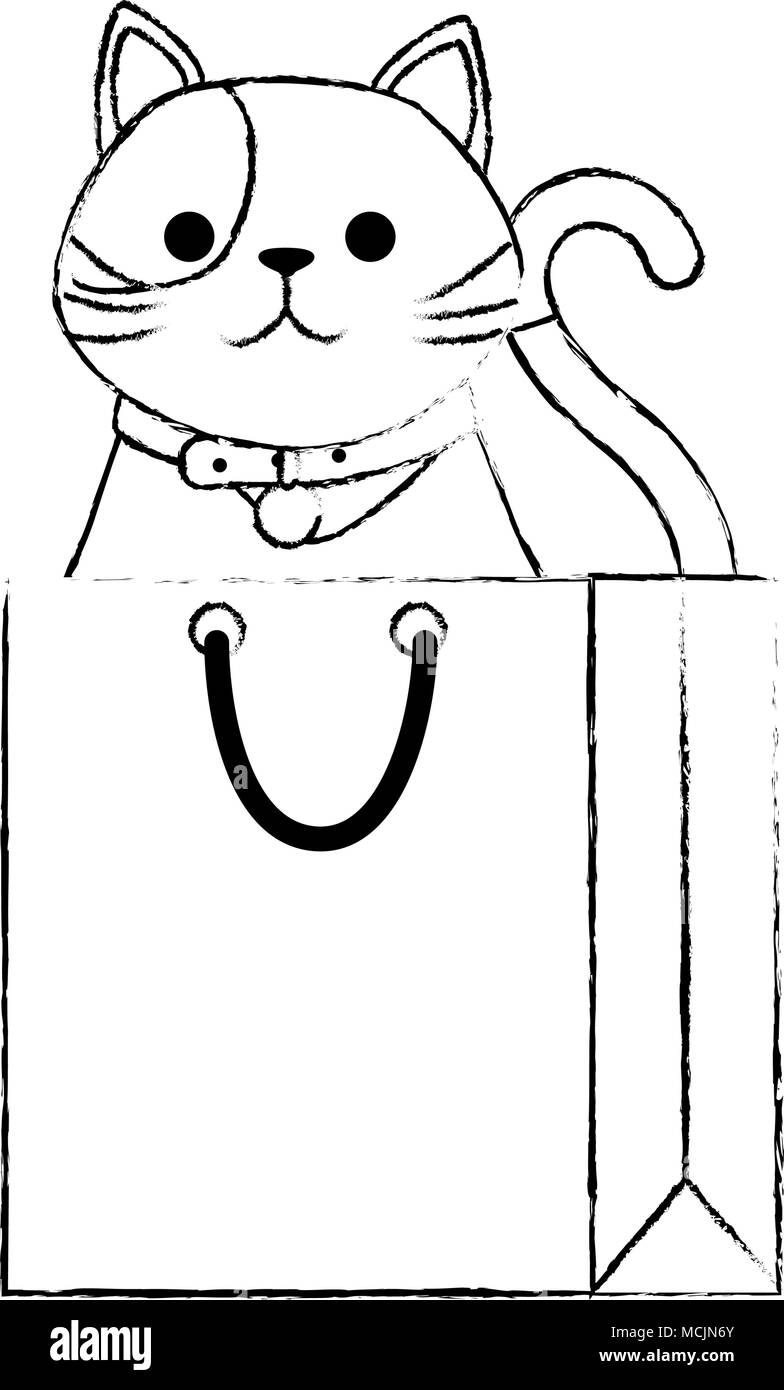 cute cat mascot in shopping bag character vector illustration design ...