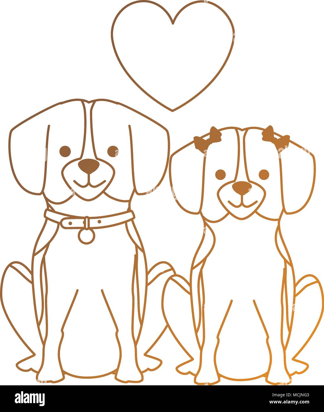 cute dogs couple lovers with hearts characters vector illustration ...