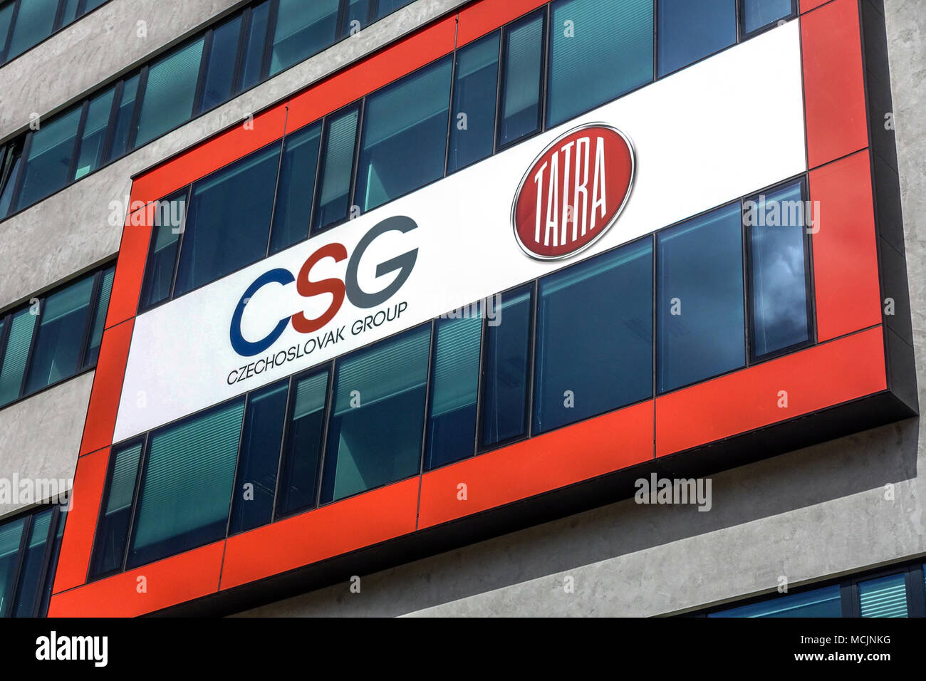Czechoslovak Group logo, CSG logo and Tatra sign, Prague, Czech ...