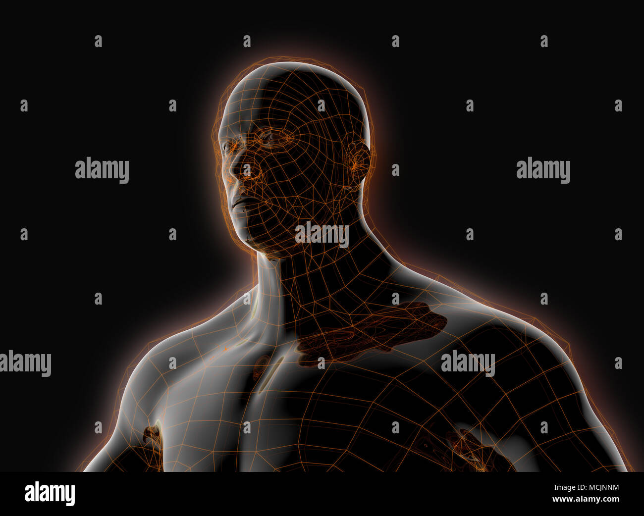 Black plastic robot with a glowing frame shell Stock Photo - Alamy