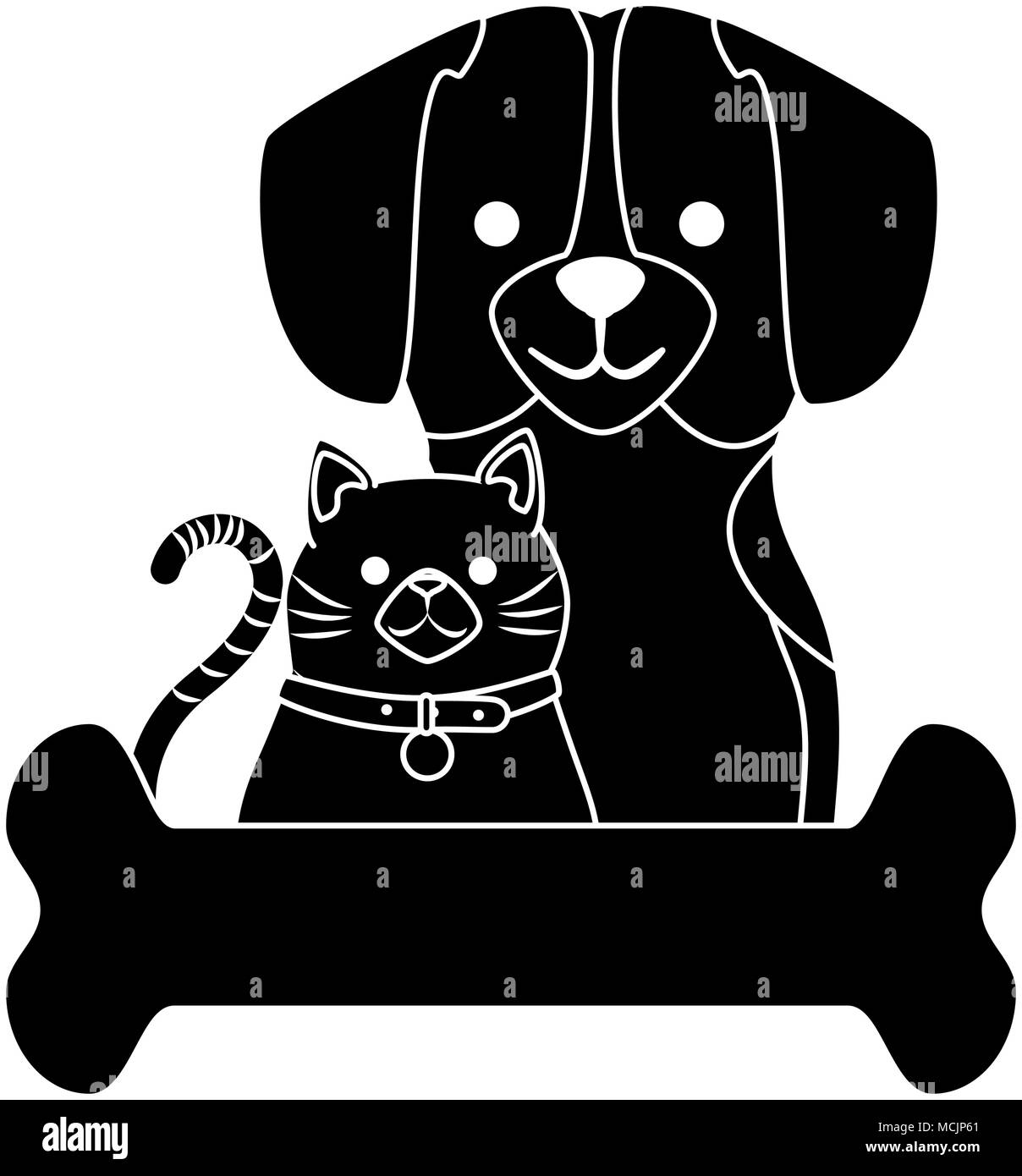 cute dog and cat with bone characters vector illustration design Stock ...