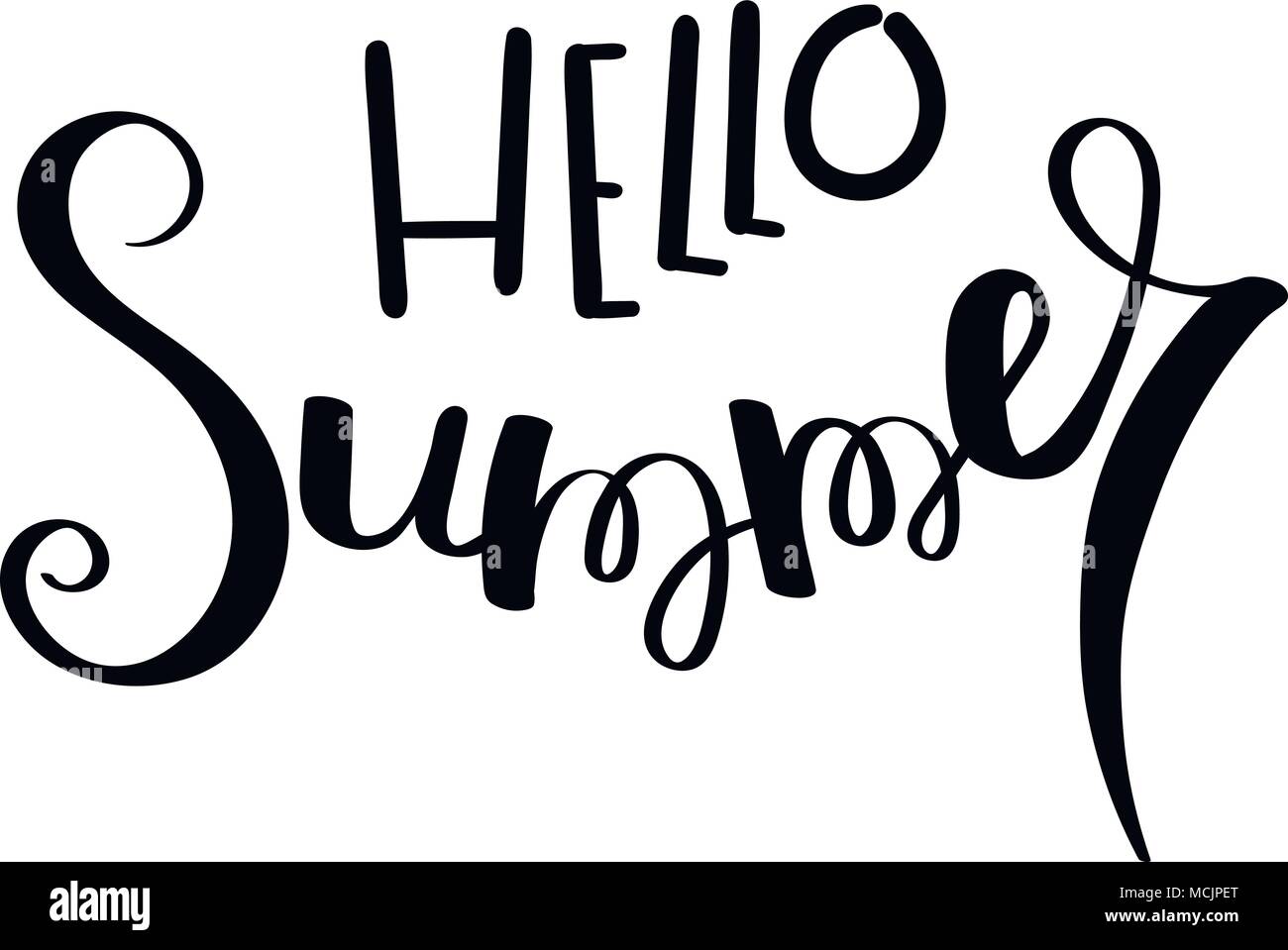 Hello Summer. Handwritten calligraphy quote card or poster. Hand drawn ...