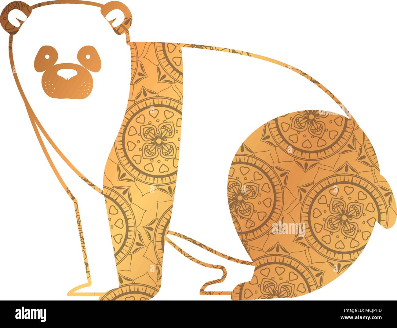 golden bear panda with mandala pattern vector illustration design Stock ...