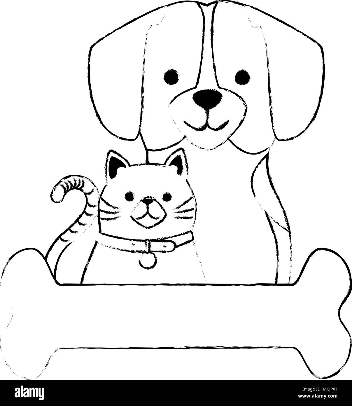 cute dog and cat with bone characters Stock Vector Image & Art - Alamy