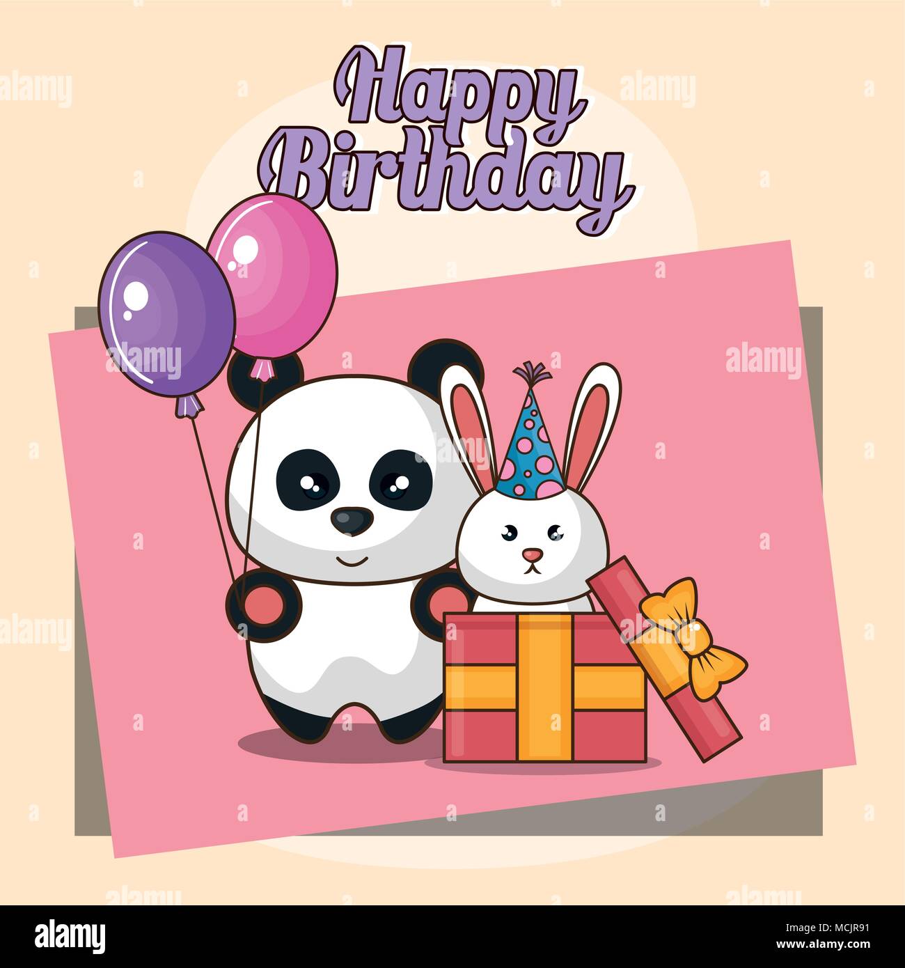 happy birthday card with cute animals Stock Vector Image & Art - Alamy