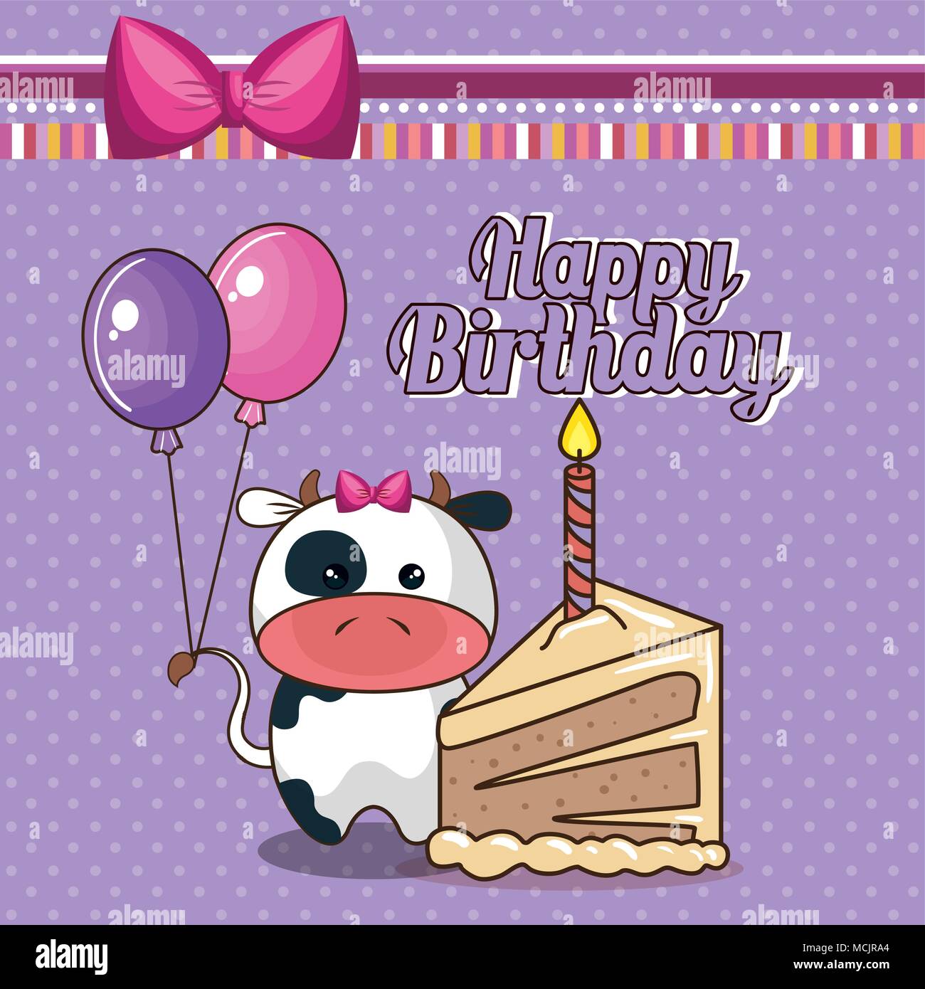 happy birthday card with cute cow Stock Vector Image & Art - Alamy