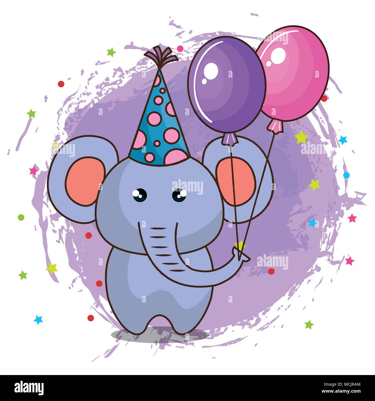happy birthday card with cute elephant Stock Vector Image & Art - Alamy
