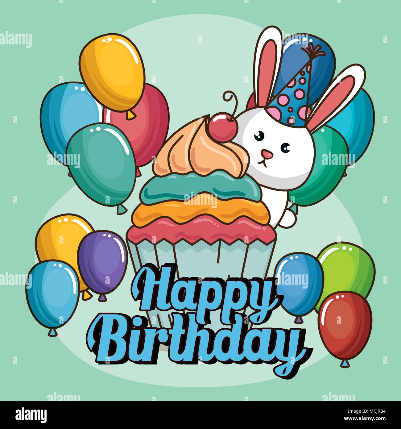happy birthday card with cute bunny Stock Vector Image & Art - Alamy
