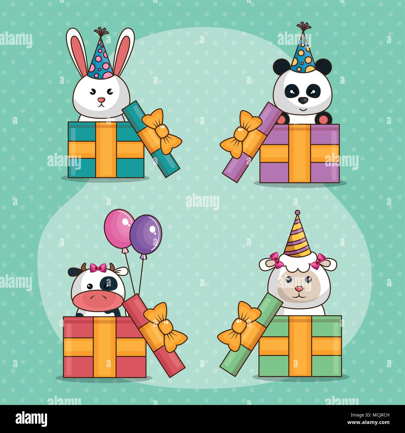 happy birthday card with cute animals Stock Vector Image & Art - Alamy