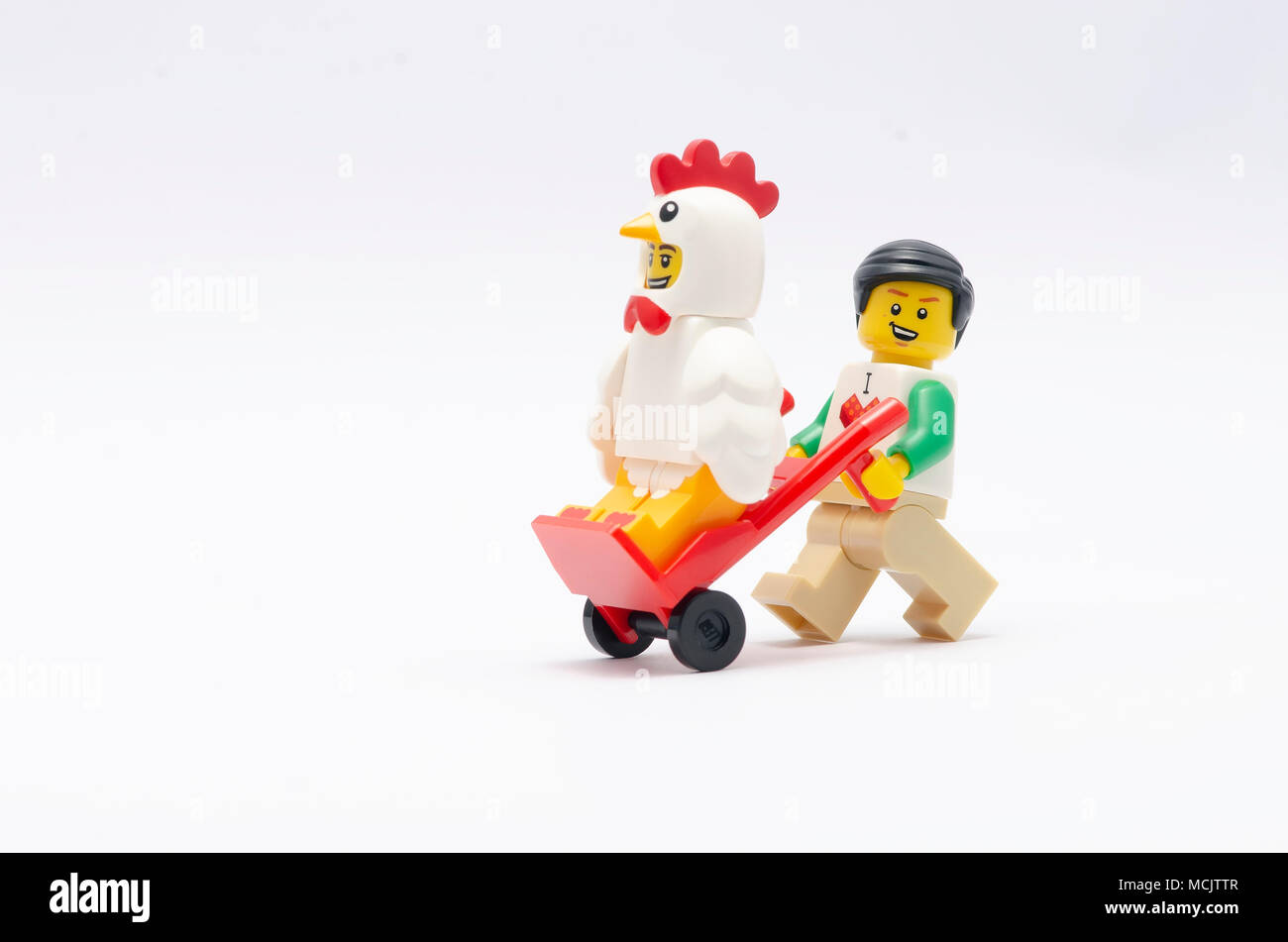 MALAYSIA, feb 18, 2018. mini figure of boy pushing trolley with chicken ...