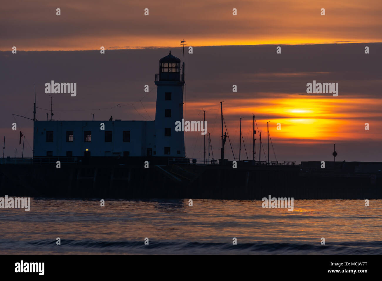 Spring sunrise by the Lighthouse at South Bay, Scarborough, North ...