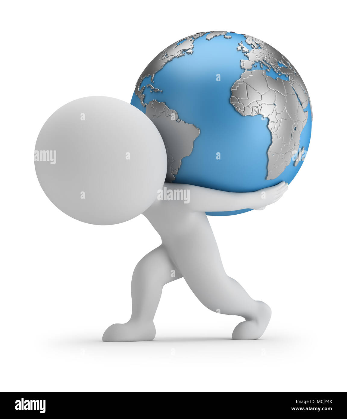 3d small person carries planet Earth. 3d image. White background Stock ...