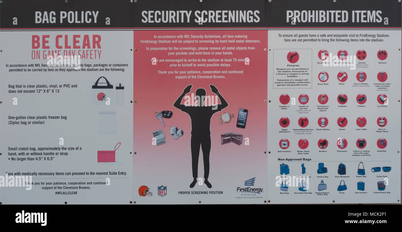 NFL security screenings rules for stadium entry Cleveland Ohio Stock ...