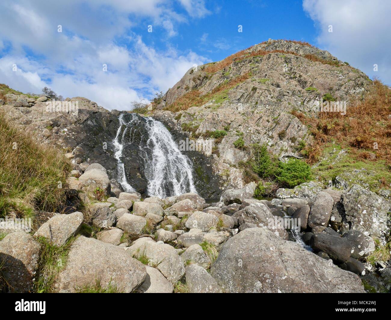 Waterfall, Grasmere, Lake District, Cumbria, England, UK Stock Photo ...