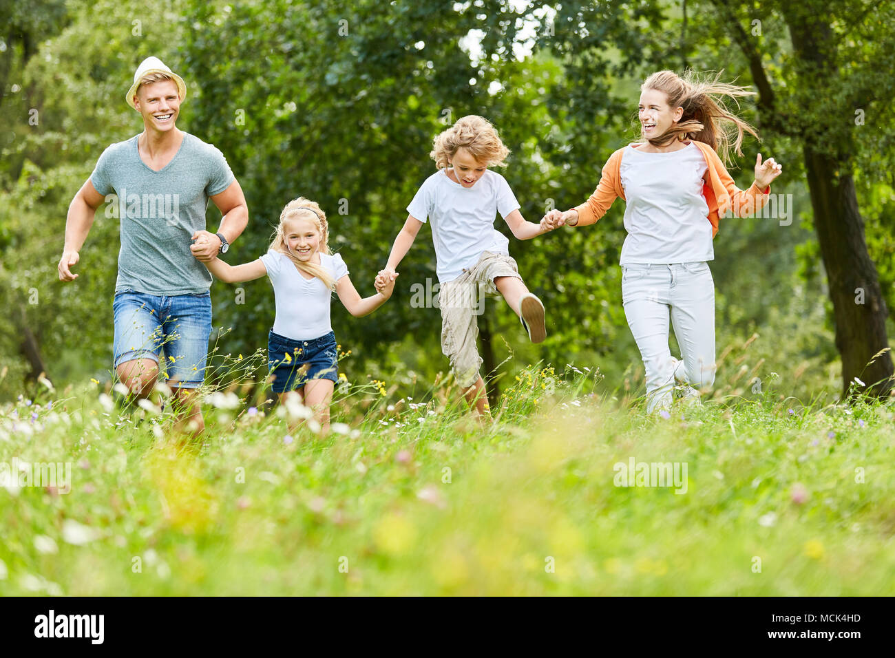 Happy family and children in the summer. Vacation in nature Stock Photo ...