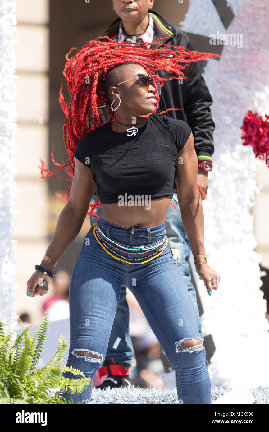 Washington, D.C., USA - April 14, 2018 African American woman on a ...