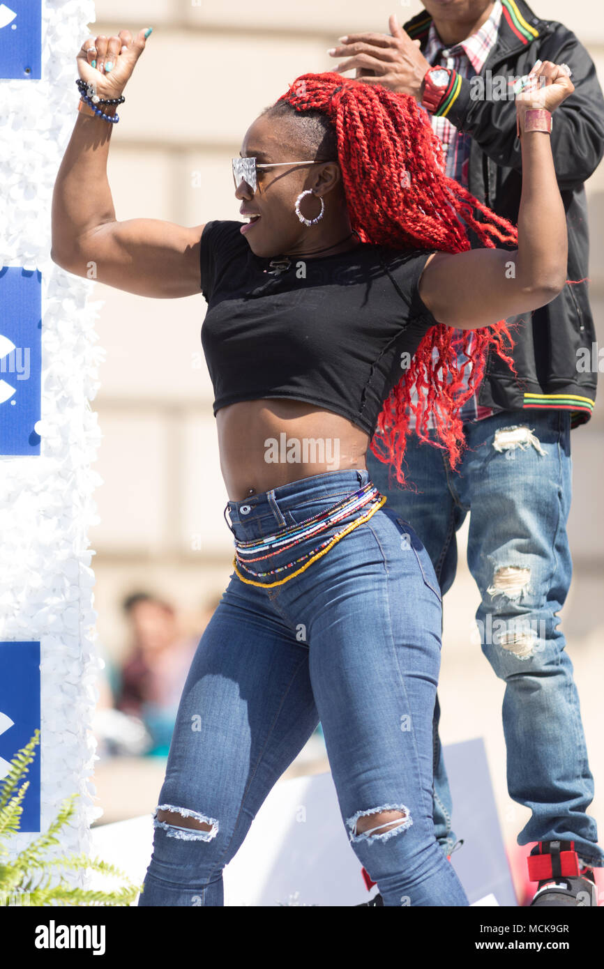 Washington, D.C., USA - April 14, 2018 African American woman on a ...