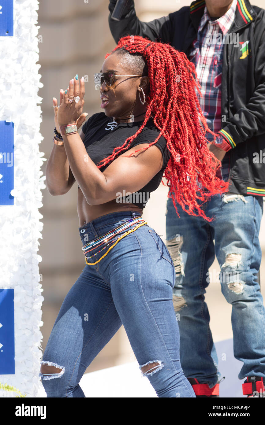 Washington, D.C., USA - April 14, 2018 African American woman on a ...