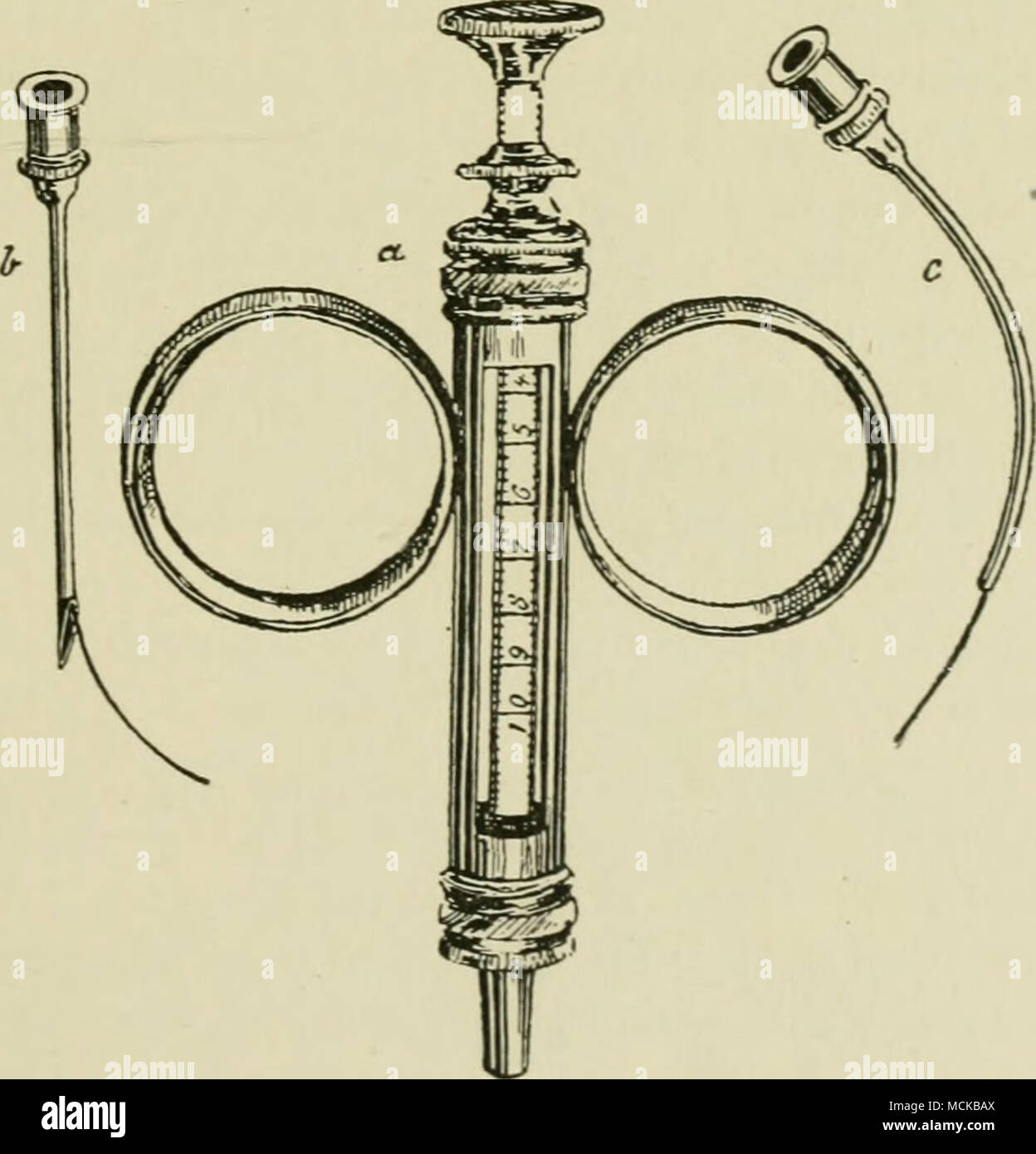 . Fig. 30. Apparatus for making injections in trachea, a. Syringe; b ...