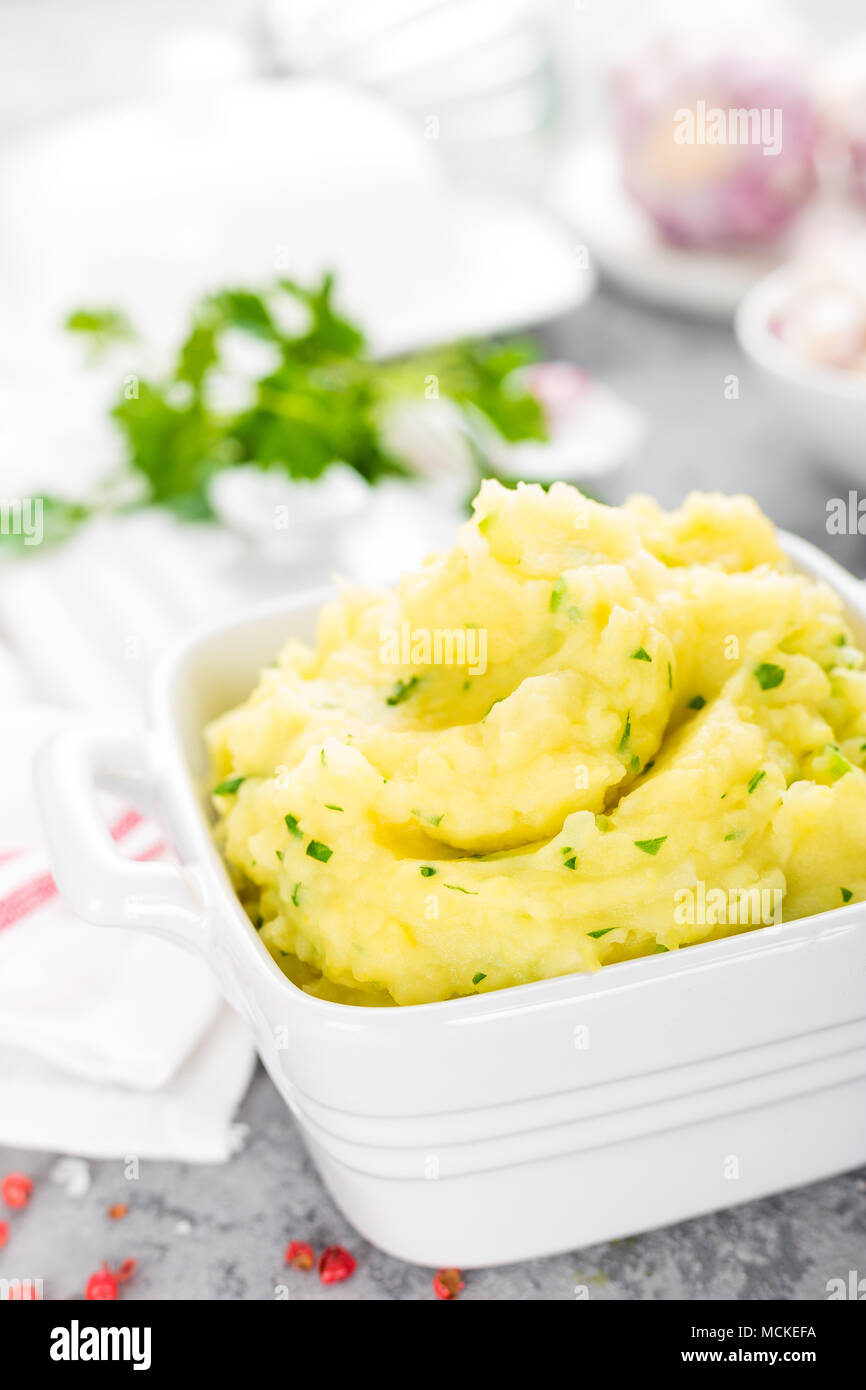 Mashed potato. Potato mash with garlic and parsley. Boiled potato ...