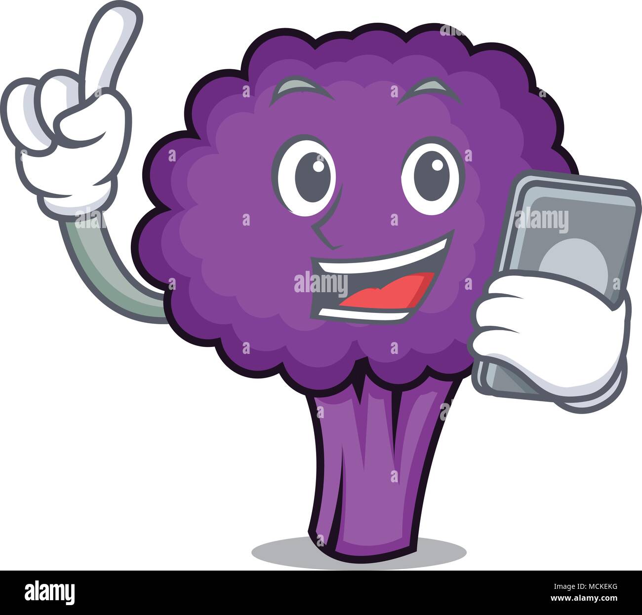 With phone purple broccoli character cartoon vector illustration Stock ...